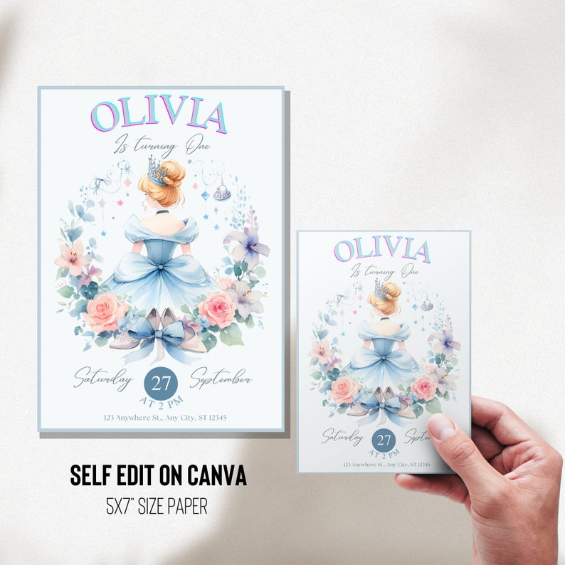 Editable Cinderella Birthday Invitation 5x7 FREE Thank You Card ...