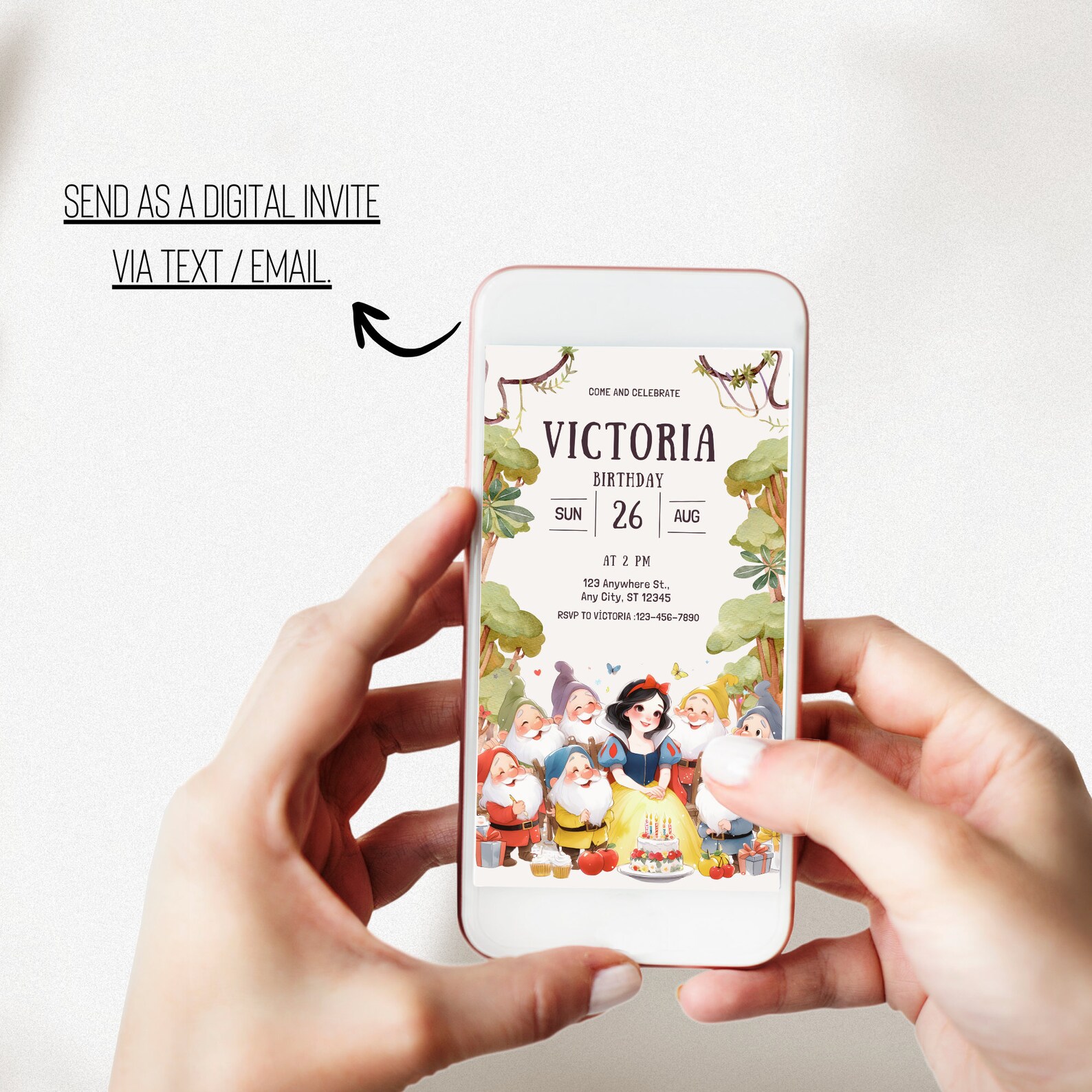 Snow White and the Seven Dwarfs Birthday Invitation + Free Thank You ...