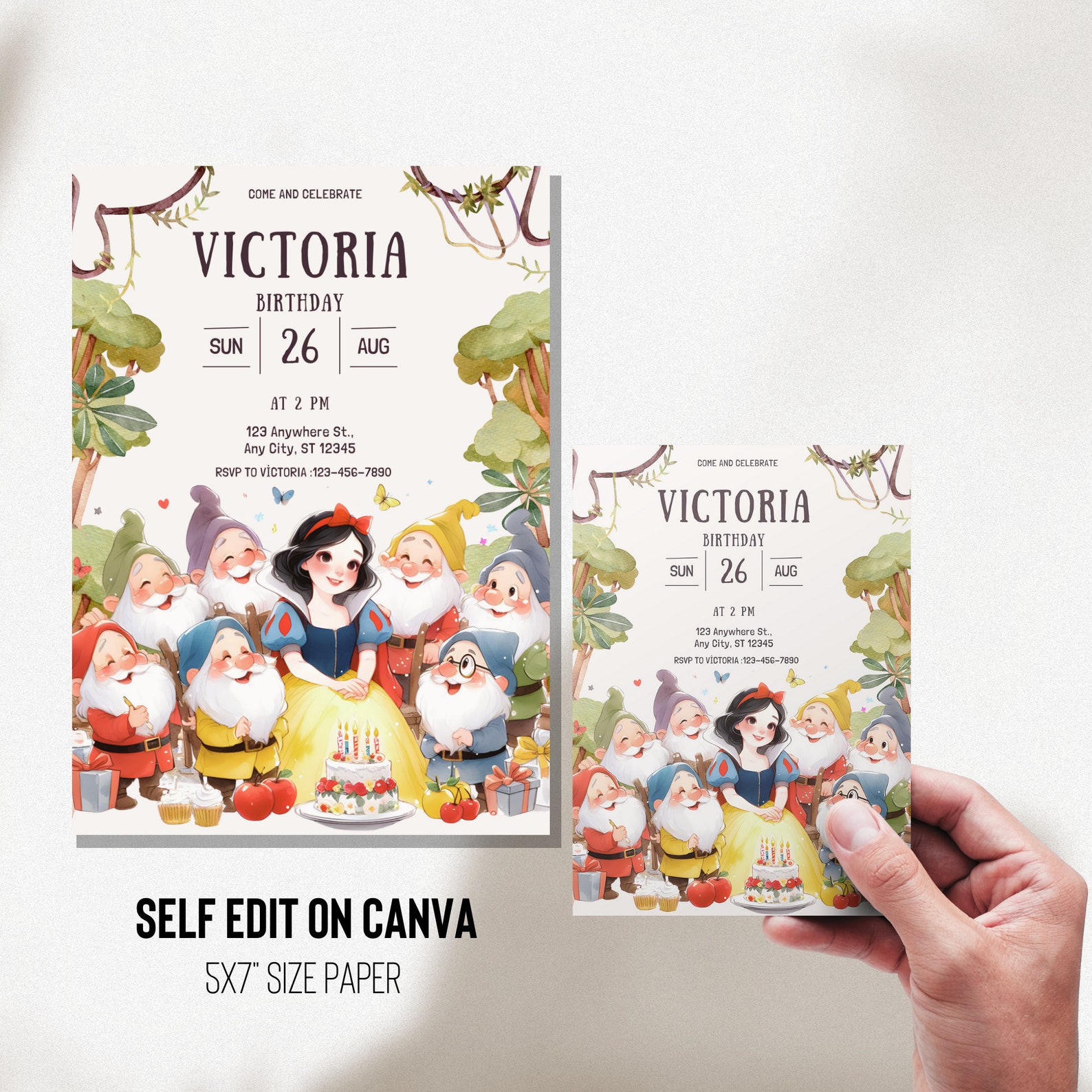 Snow White and the Seven Dwarfs Birthday Invitation Free Thank You Card ...