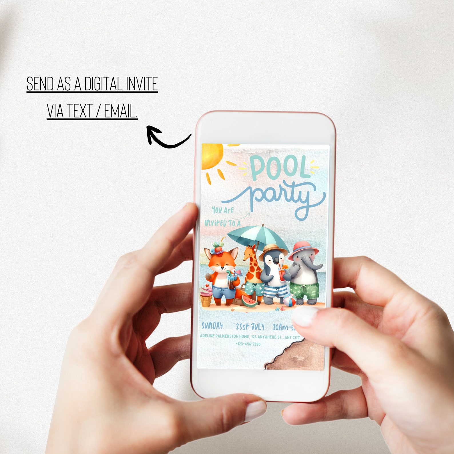 Editable Animals Pool Party Invitation, Hello Summer Party, Birthday ...