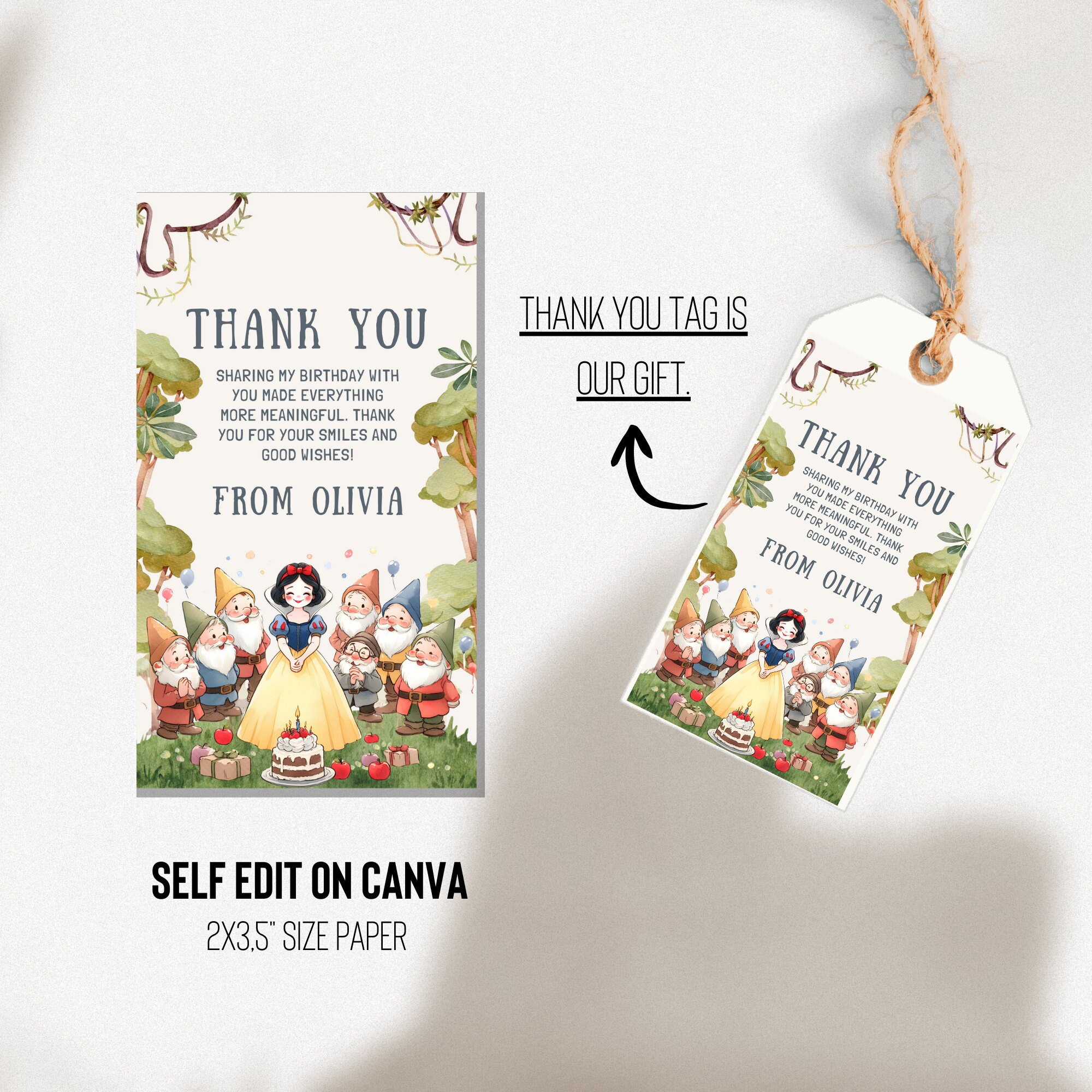 Editable Snow White & Seven Dwarfs Birthday Invitation and Thank You ...