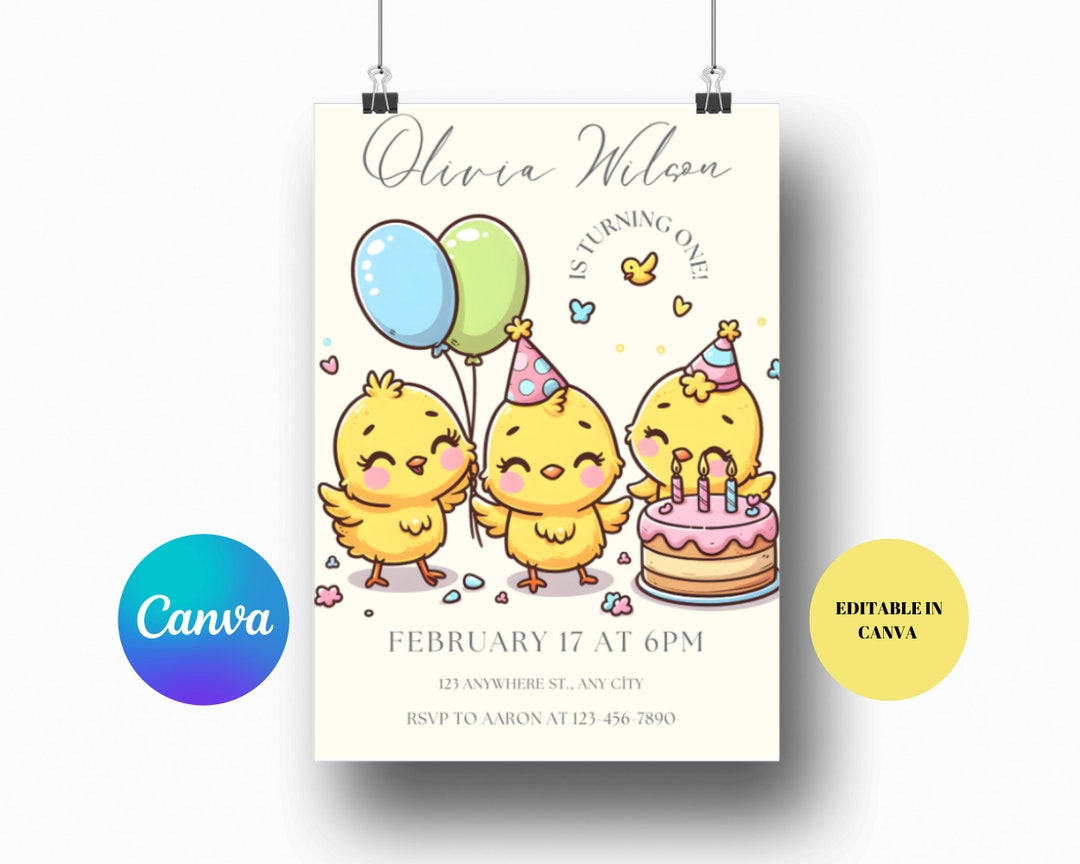 Cute Chick and Friends Themed Digital Birthday Invitation | Custom ...