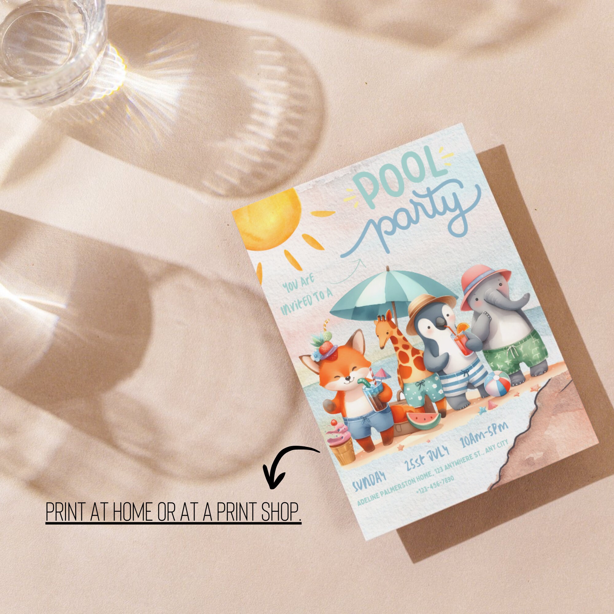 Editable Animals Pool Party Invitation, Hello Summer Party, Birthday ...