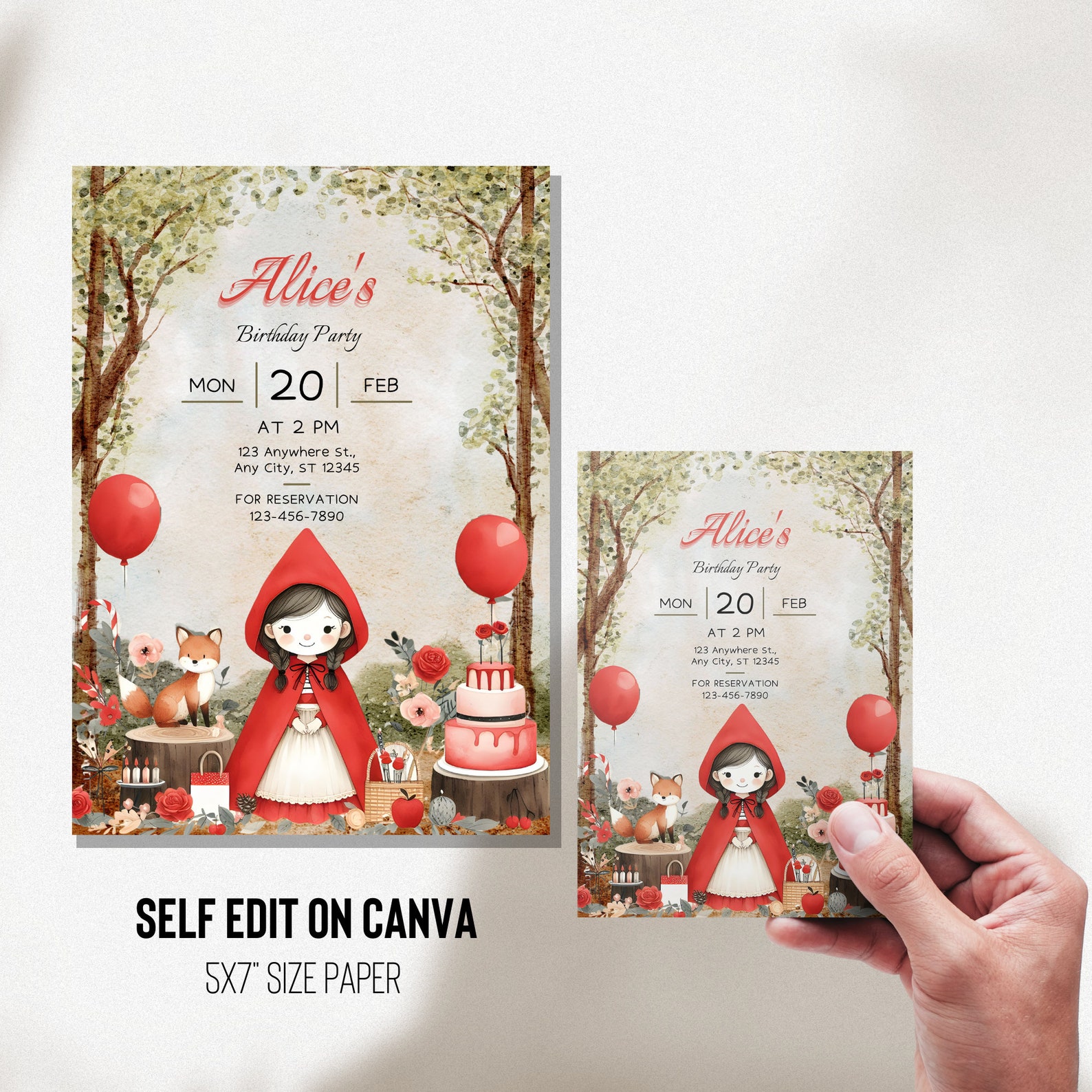Editable Red Riding Hood Birthday Invitation: Woodland Party (digital ...