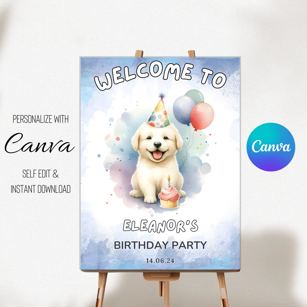 Puppy Birthday Party Welcome Sign, Animal Welcome Sign, Pet Welcome ...