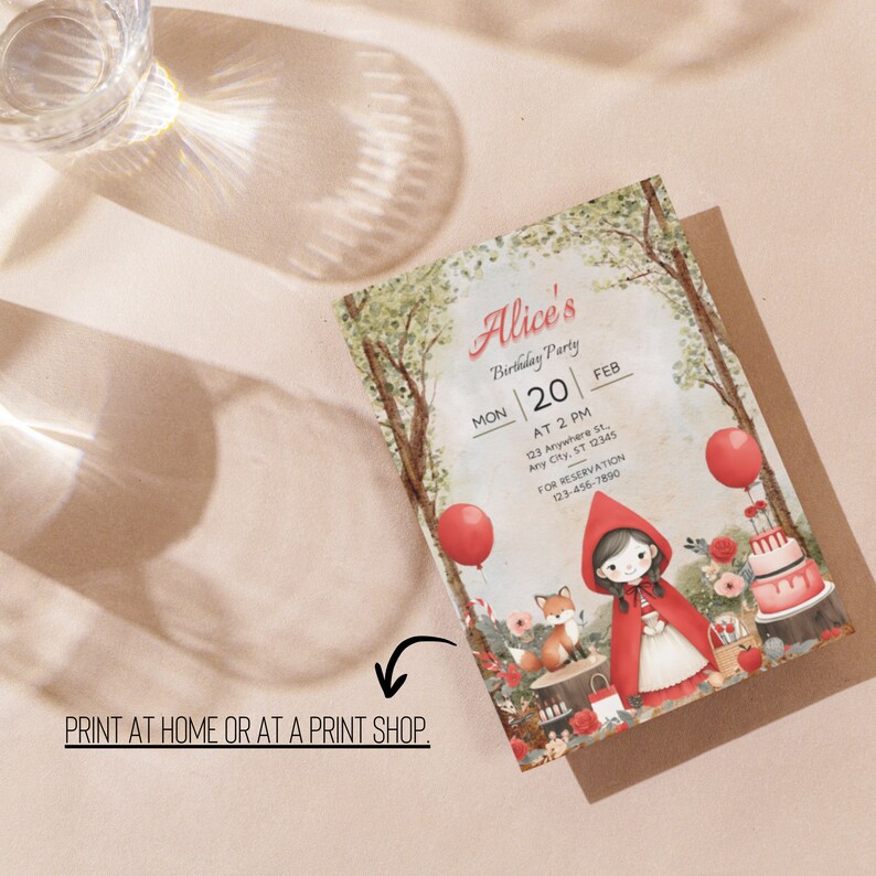 Editable Red Riding Hood Birthday Invitation: Woodland Party (digital ...