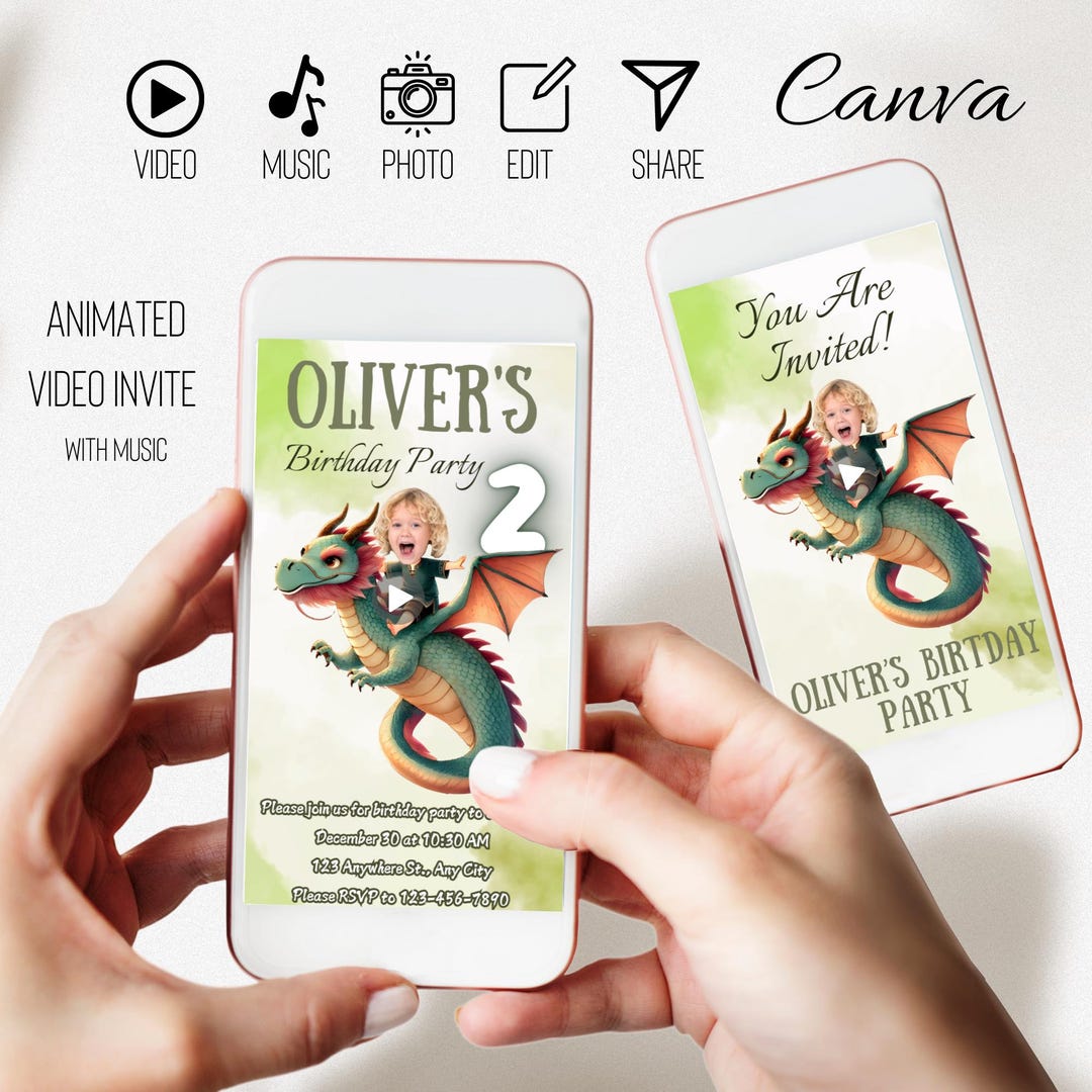 Dragon Theme Party Animated Invitation Canva Template, Adventure Party ...