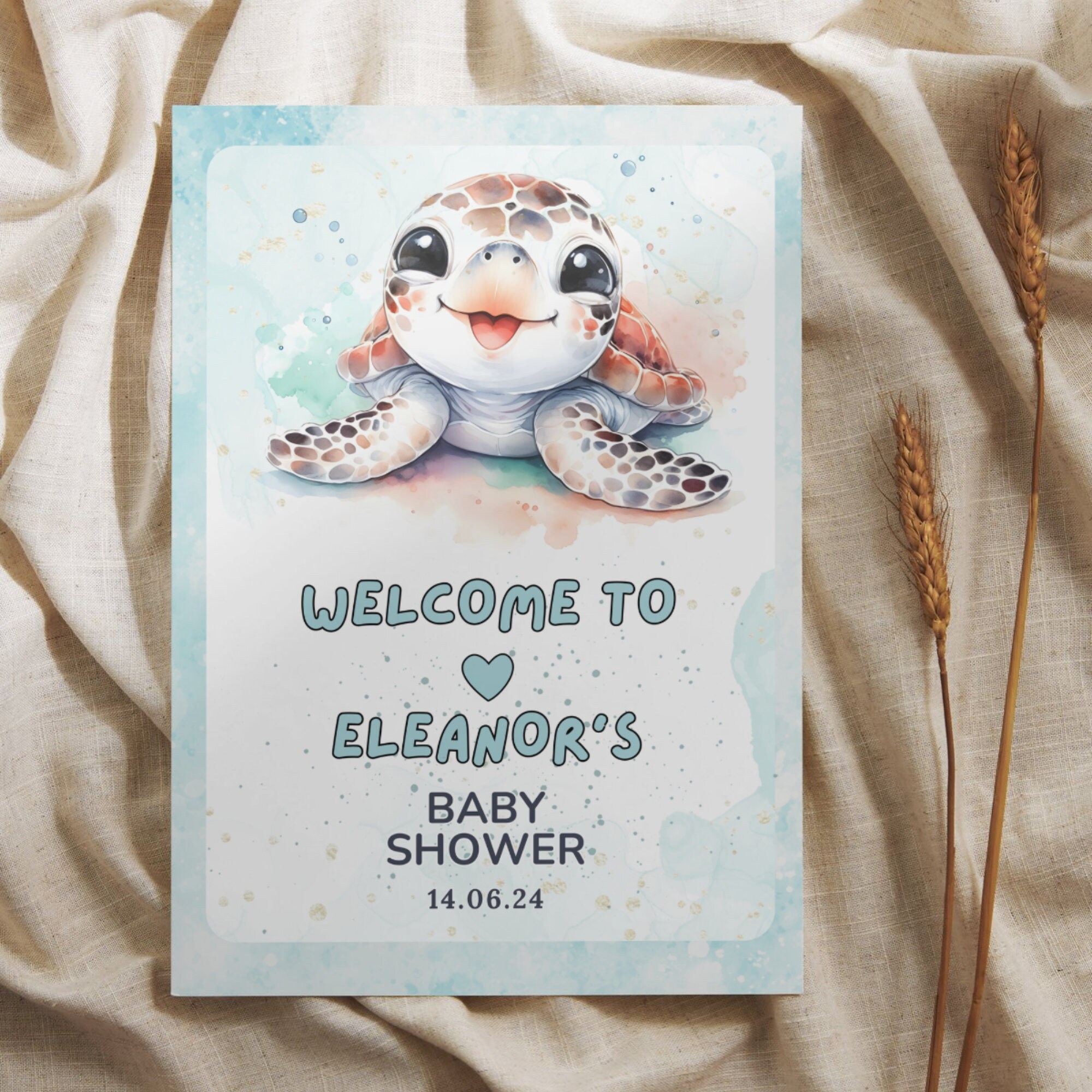 Editable Sea Turtle Baby Shower Welcome Sign, Ocean Welcome Sign, Under ...