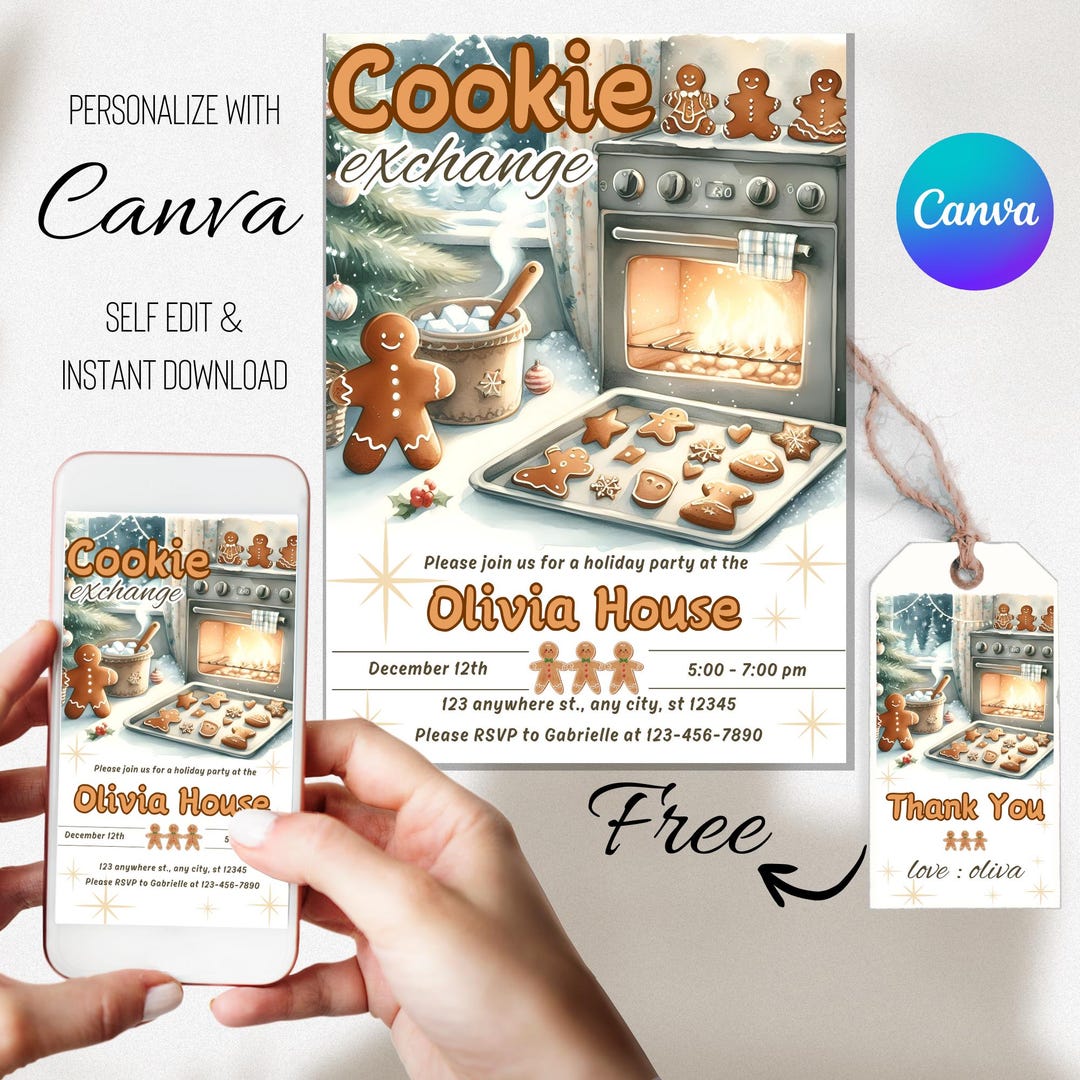 Editable Cookie Exchange Invitation, Holiday Baking Party, Cookie ...