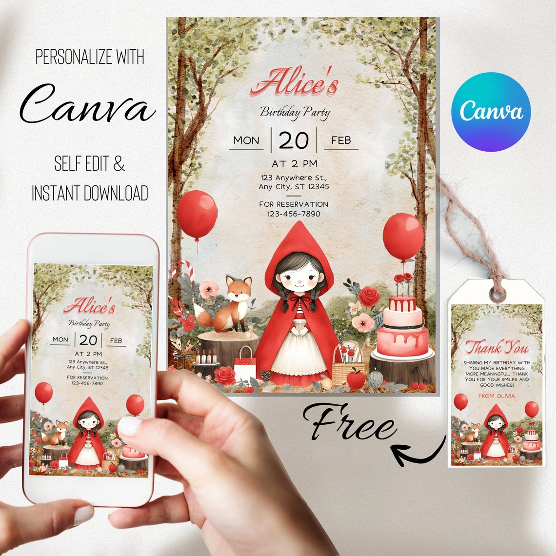 Editable Red Riding Hood Birthday Invitation Template, Little Red ...