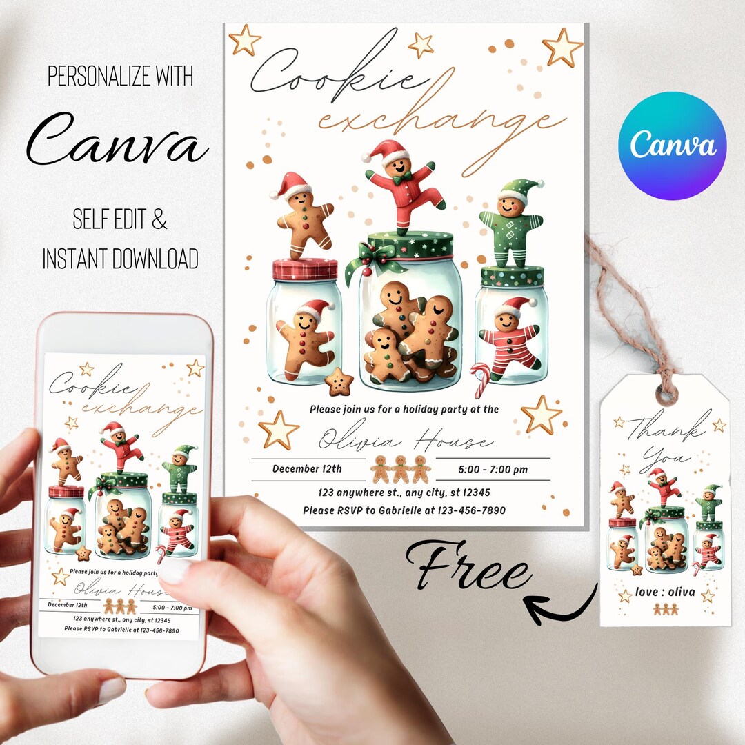Editable Cookie Exchange Invitation Canva Template, Holiday Baking ...