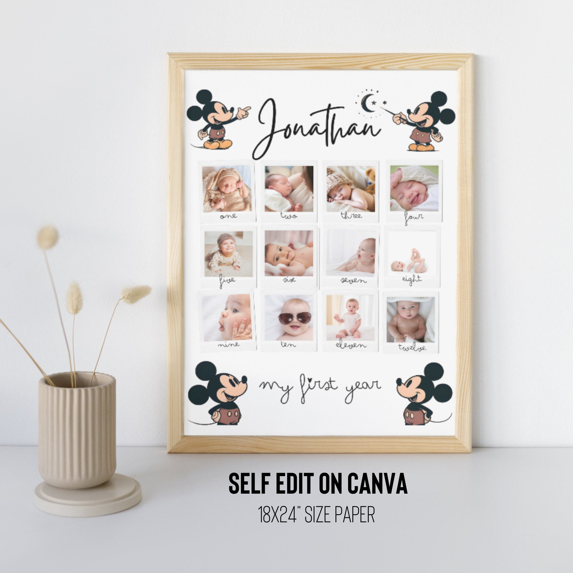 Mickey Mouse Baby's First Year Photo Poster Customizable 18x24 Instant ...