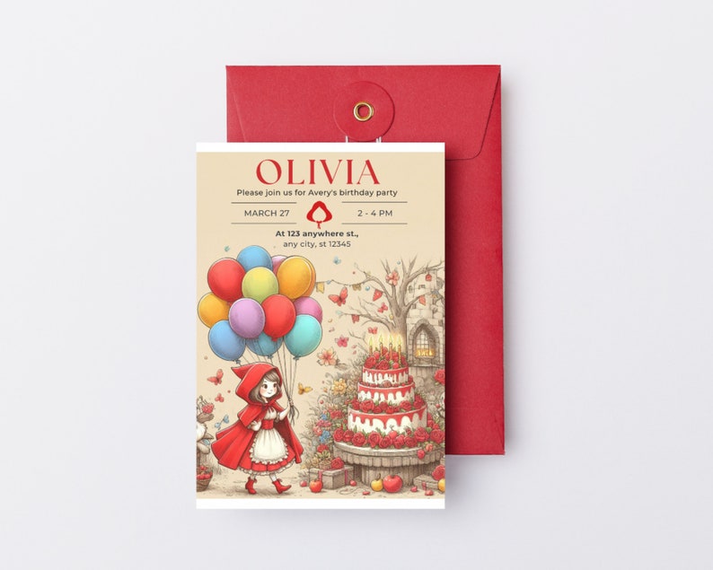 Little Red Riding Hood Digital Birthday Invitation Custom Design 5x7 ...