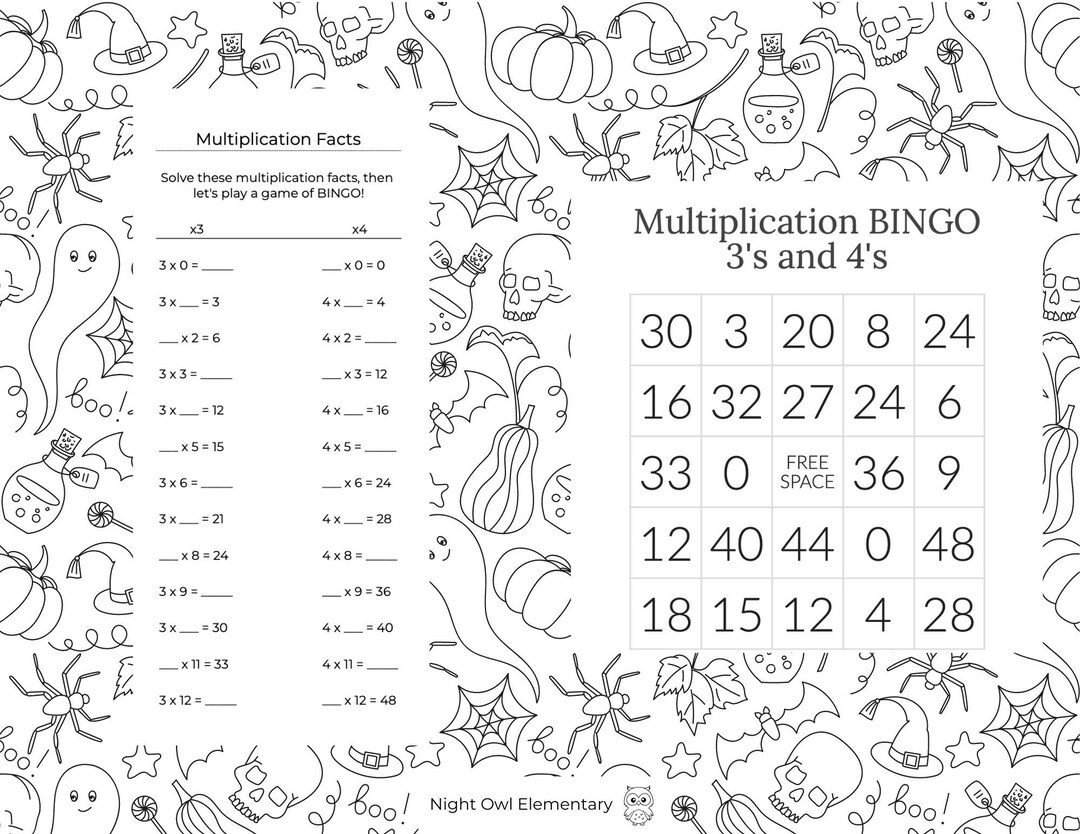 Multiplication Bingo 3's & 4's Halloween Style, 30 Unique Cards - Etsy