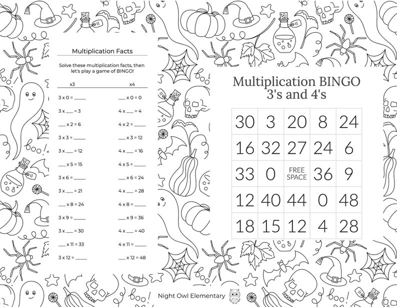 Multiplication Bingo 3's & 4's Halloween Style, 30 Unique Cards - Etsy
