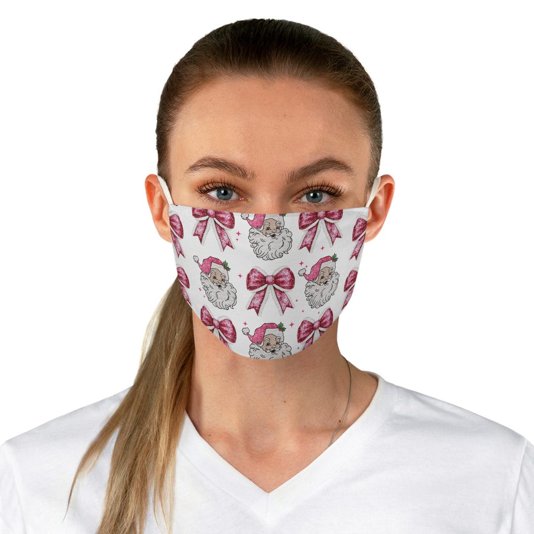 Christmas Santa Coquette Fabric Face Mask, Festive Holiday Reusable ...