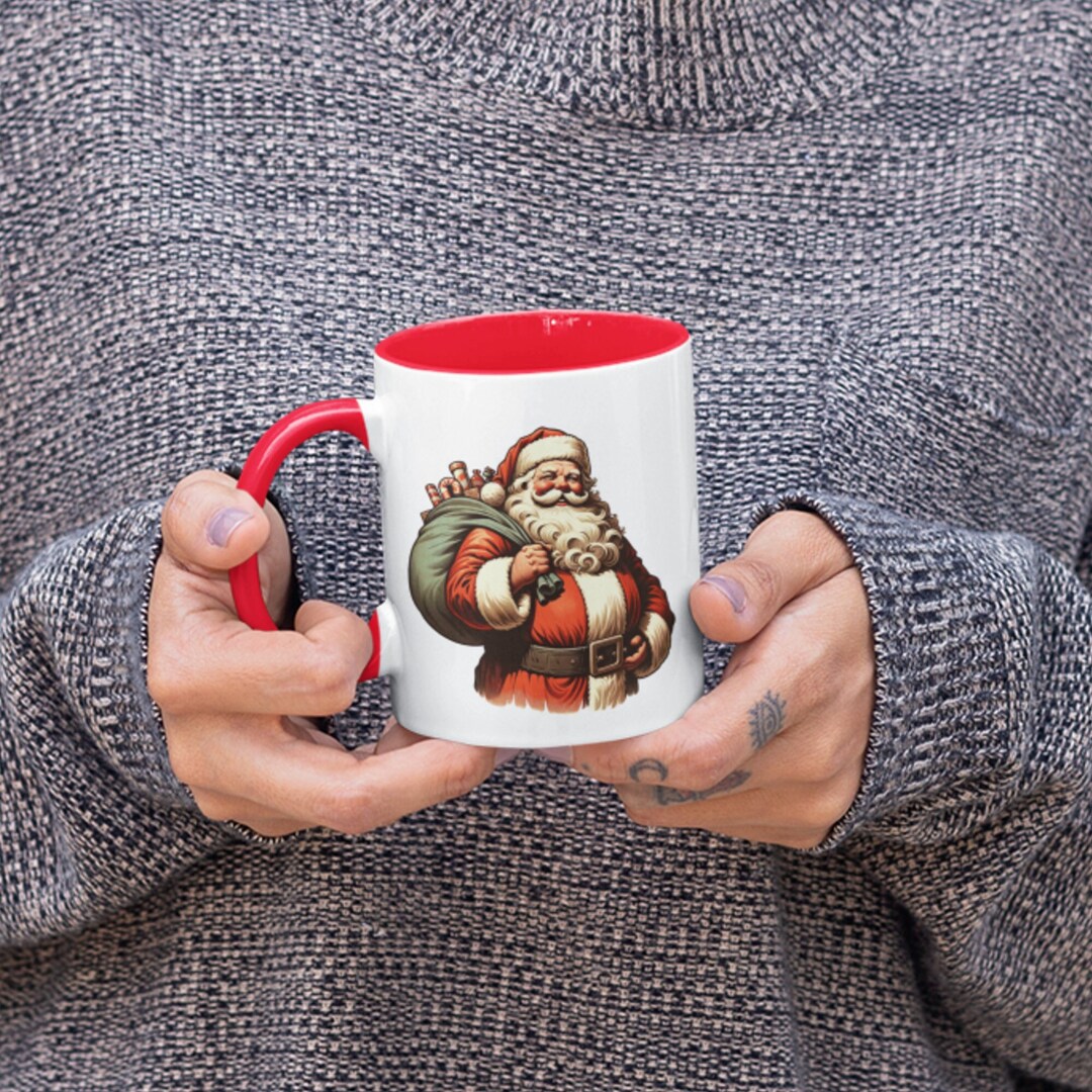 Santa's Jolly Mug: Classic Red & White Christmas Cheer Cup Accent ...