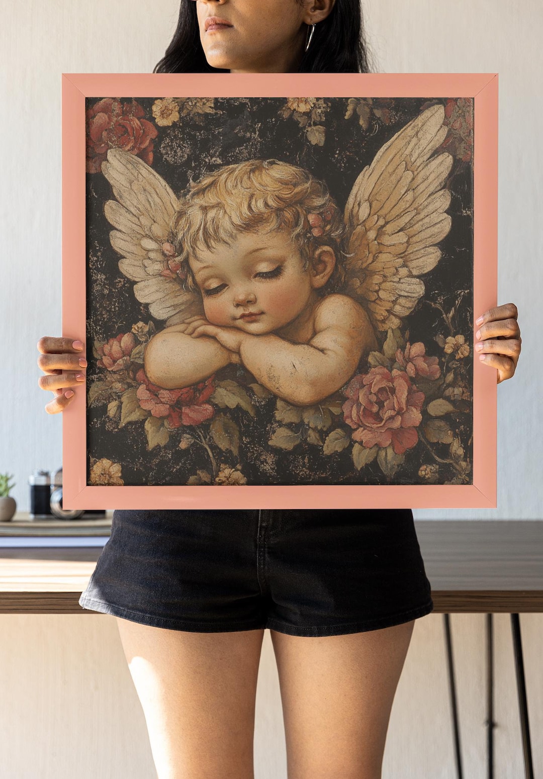 Baroque Cherub Angel Vintage Canvas Print, Classic Cupid Oil Painting ...