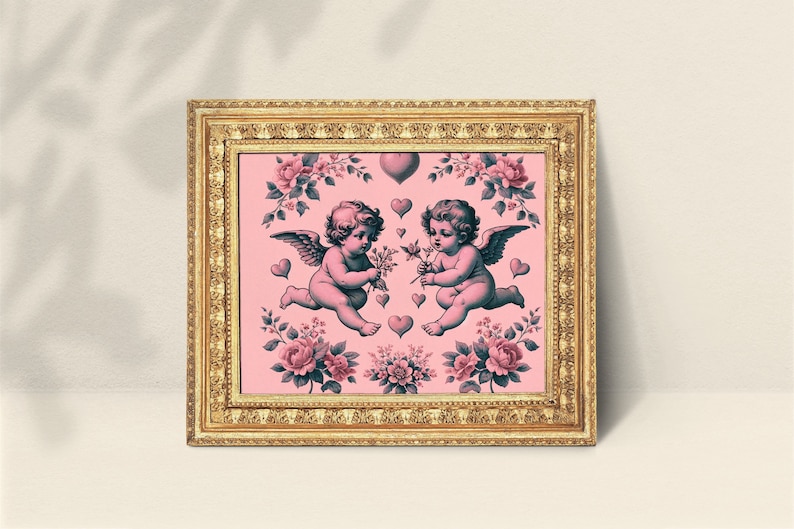 Victorian Cherubs Canvas Print: Pink Floral Shabby Chic Wall Art - Etsy