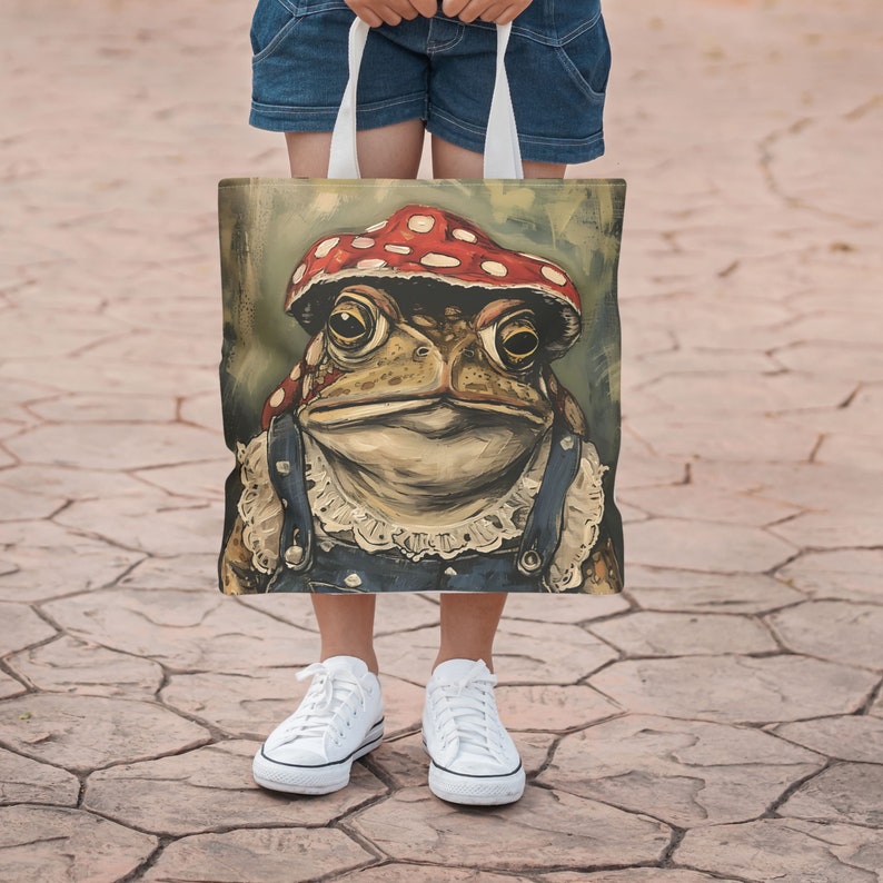 Toad and Mushroom Tote Bag, Vintage Cottagecore Mom Gift Weirdcore ...