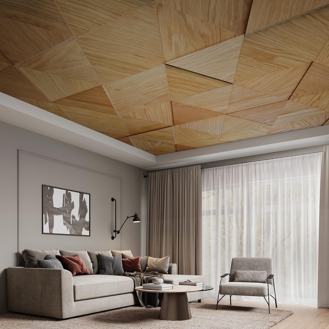 Geometric Wood – Modern & Stylish Triangle Ceiling Print, Easy to ...