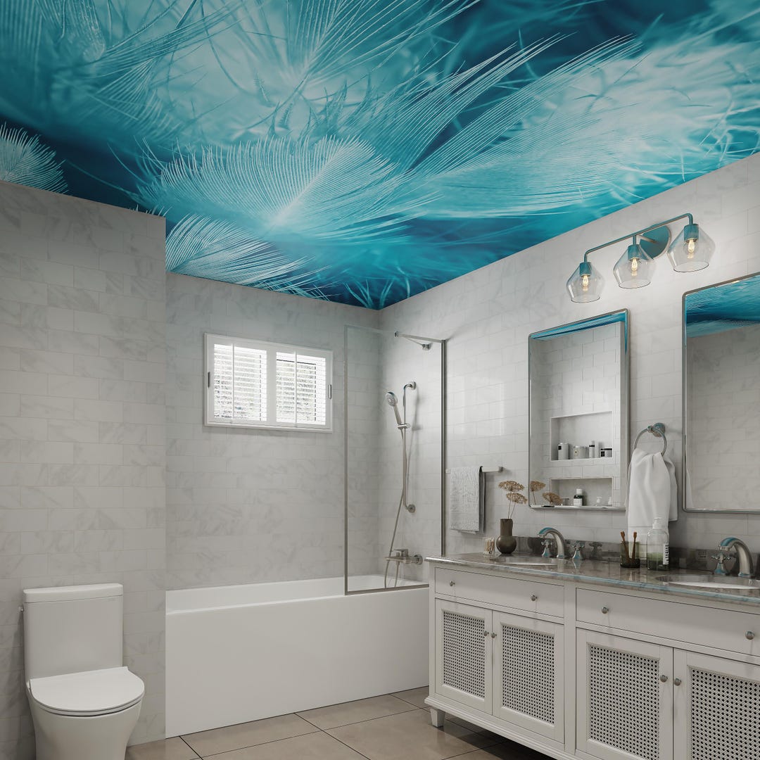 Soft Blue Feathers – Light & Airy Ceiling Print, Easy to Install High ...