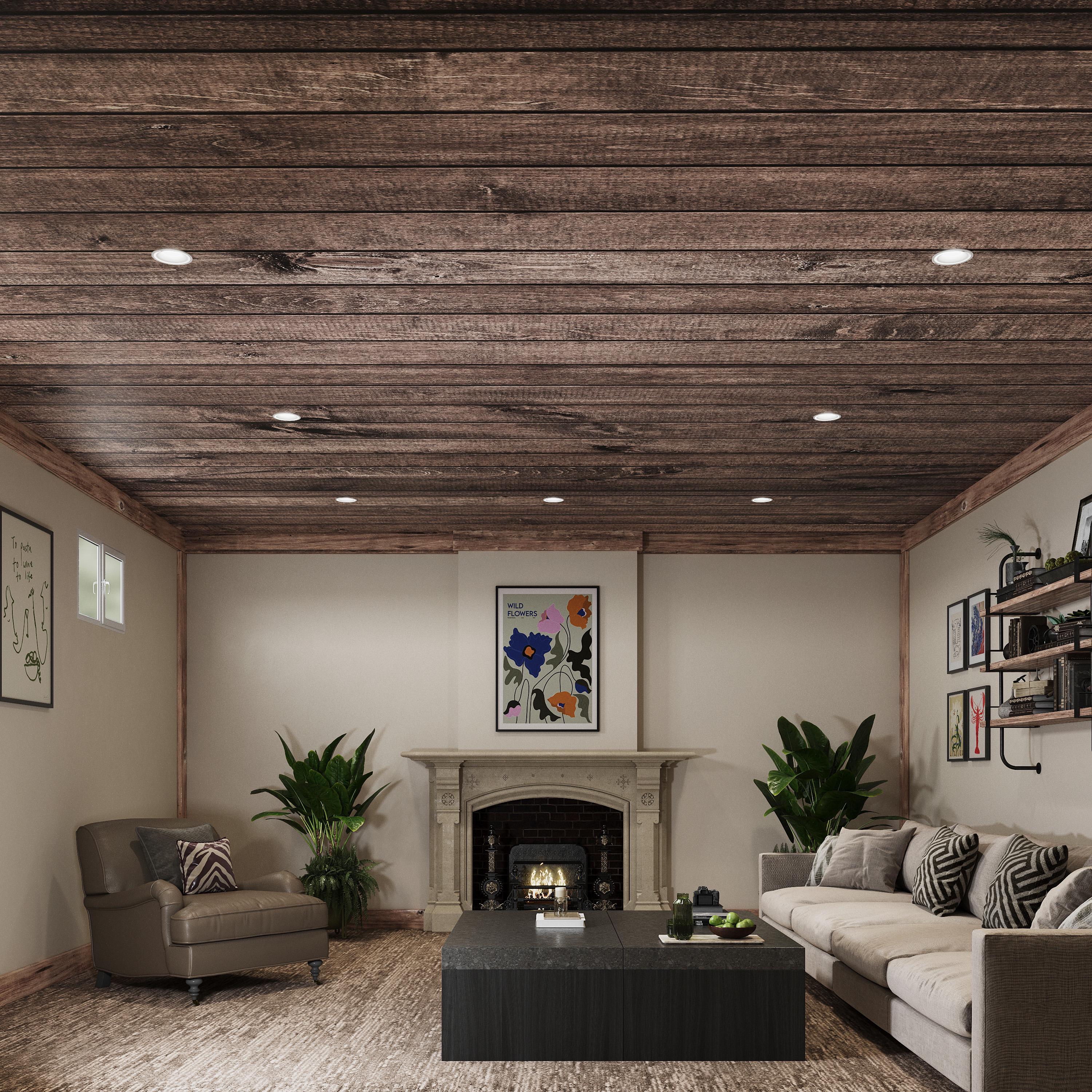 Rustic Wood – Brown Wooden Plank Ceiling Print, Easy to Install High ...