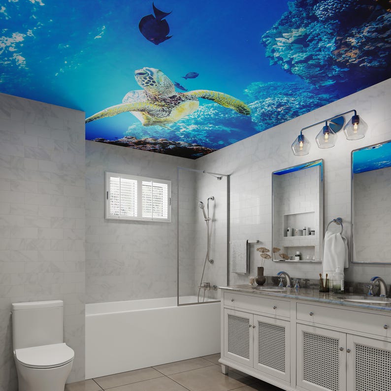 Sea Turtles – Realistic 3D Ocean Printed Stretch Ceiling, Easy to ...