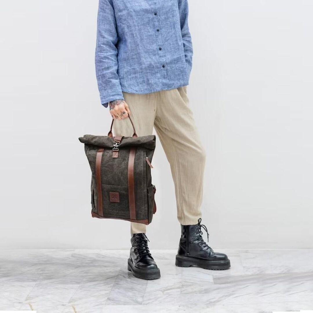 TLA Travel Backpack, Crazy Horse Leather and Canvas Backpack ...