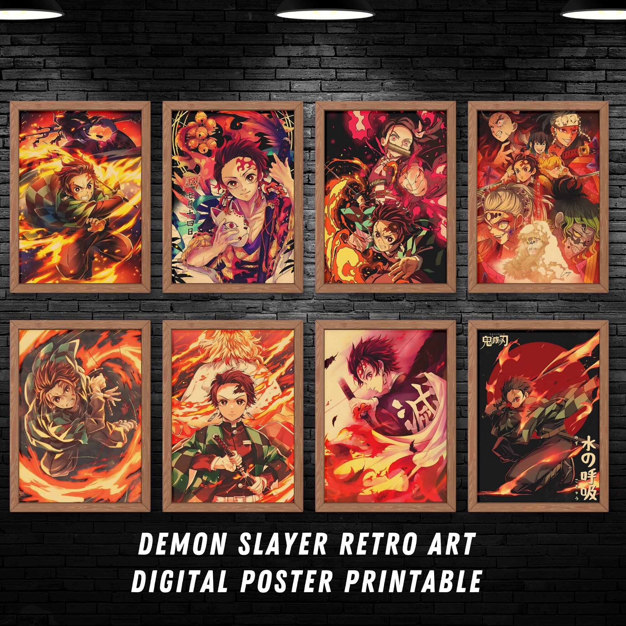 Set of 8 Demon Slayer Fan Art Vintage Retro Designs in 9 Size Ratios 72 ...