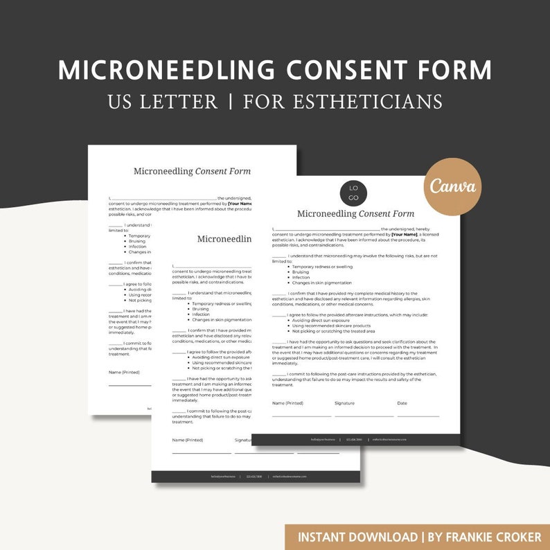 Microneedling Consent Form | Esthetician Printable | Editable Spa Form ...