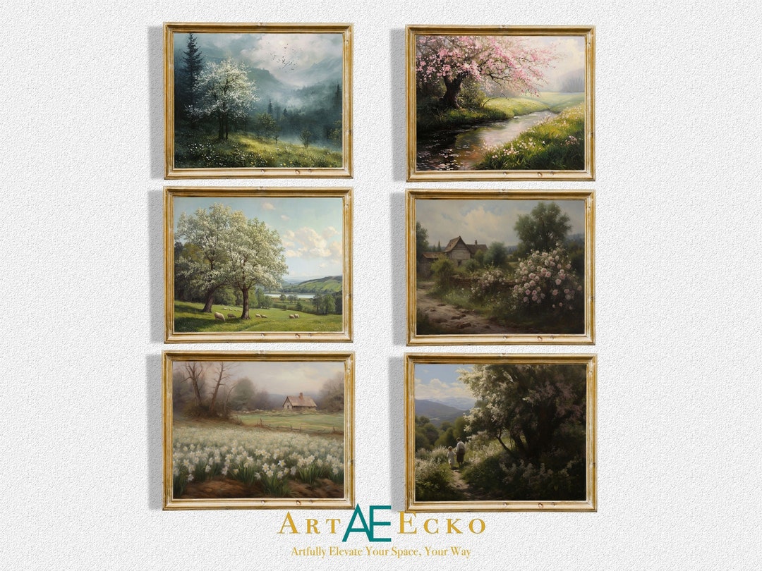 Vintage Spring Landscape PRINTABLE Gallery Set | Antique Floral Digital ...