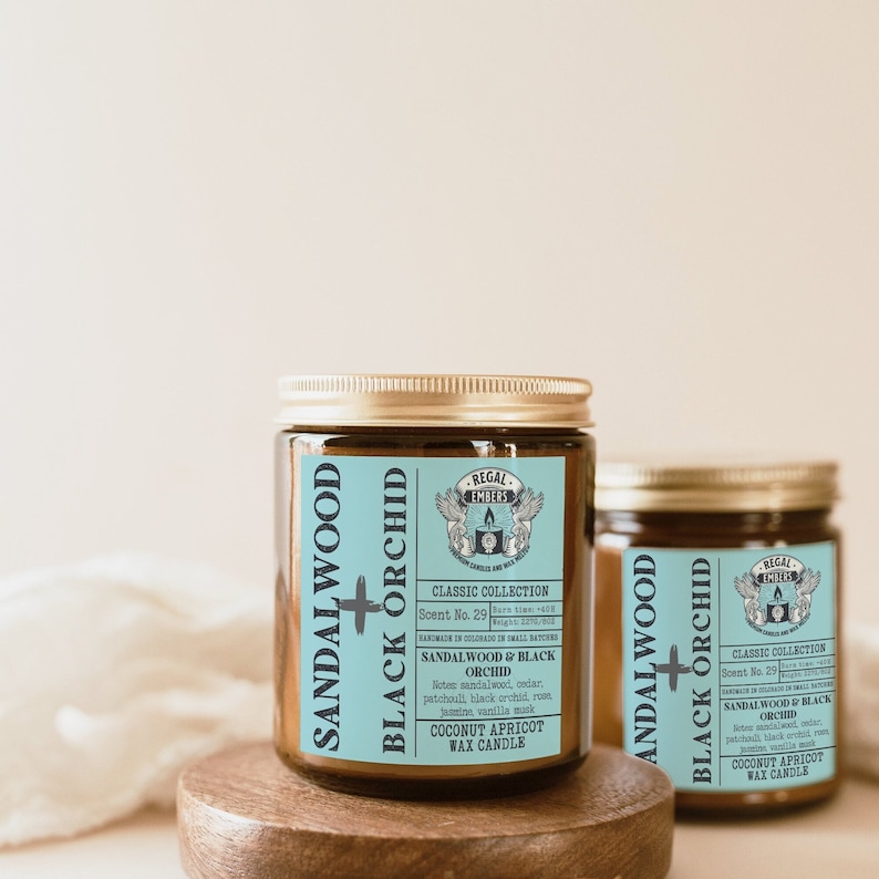 Sandalwood & Black Orchid Handmade Custom Candle - Clean Burning 8oz or ...