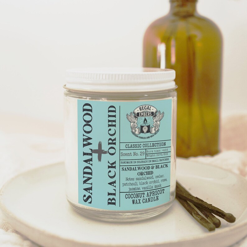 Sandalwood & Black Orchid Handmade Custom Candle - Clean Burning 8oz or ...