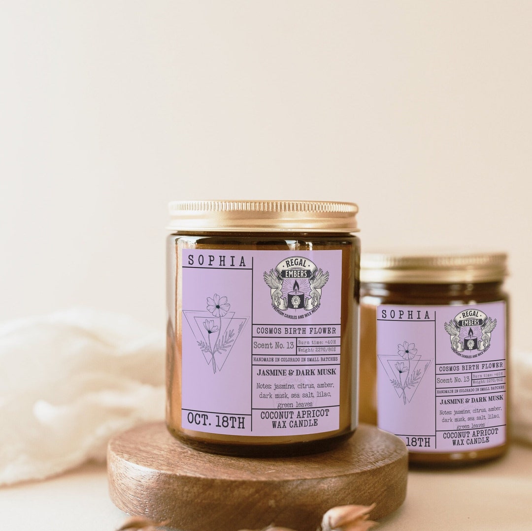 Birth Flower Custom Candle Gift - October Cosmos Handmade Personalized ...