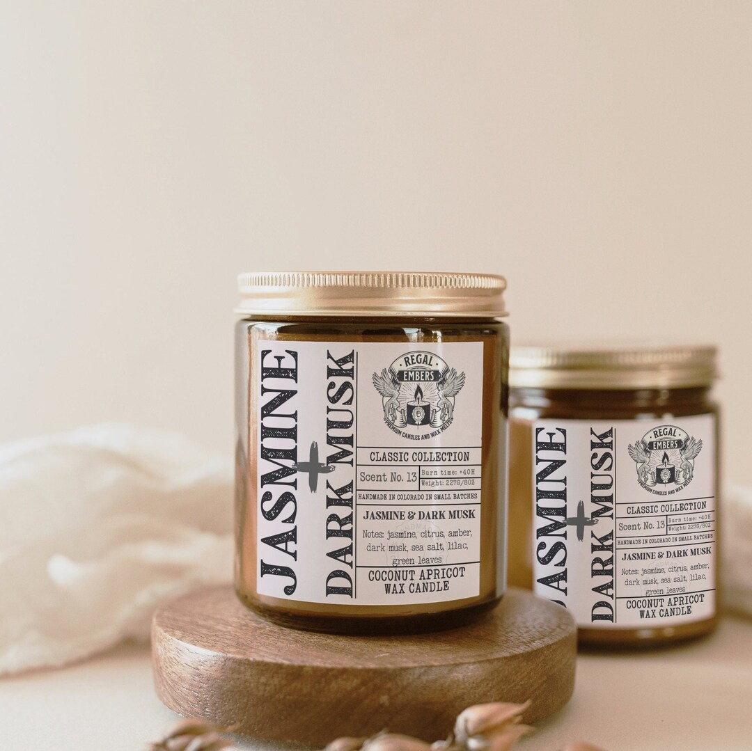 Jasmine & Dark Musk Scented Homemade Candle, Handmade Apothecary ...