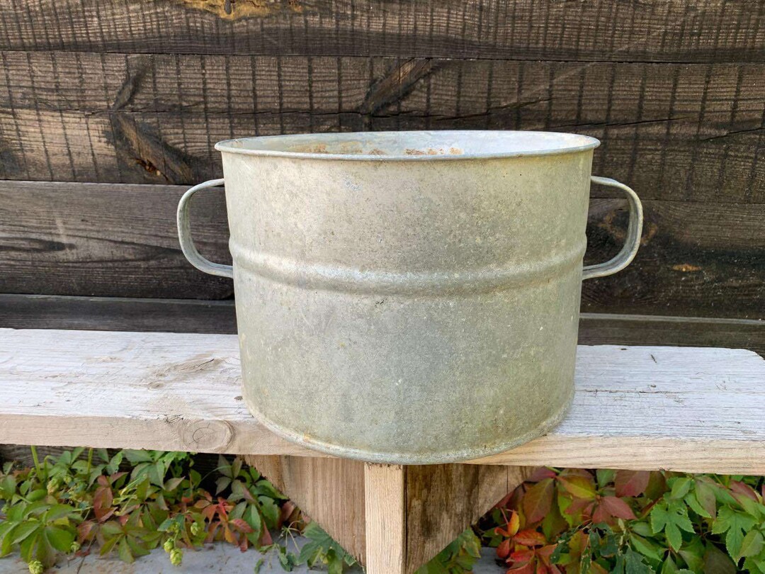 Old Zinc Pot, Zinc Planter With Handle, Farmhouse Garden Decor ...