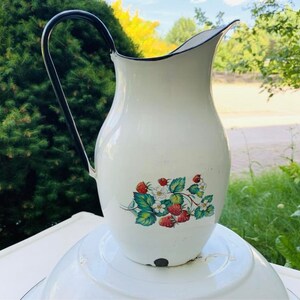 Enamel Jug and Bowl Set, Washing Set - Pitcher and Wash Bowl, Antique ...