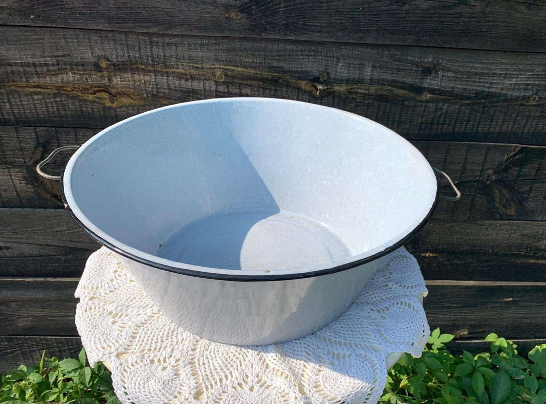 Vintage Enamel Wash Basin With Handles, Baby Bath Granite Blue, Large ...