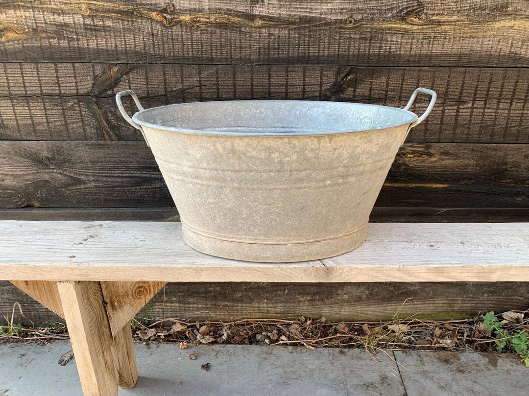Vintage Solid Zinc Bathtub, Wash Tub Box Planter, Wash Basin, Planter ...