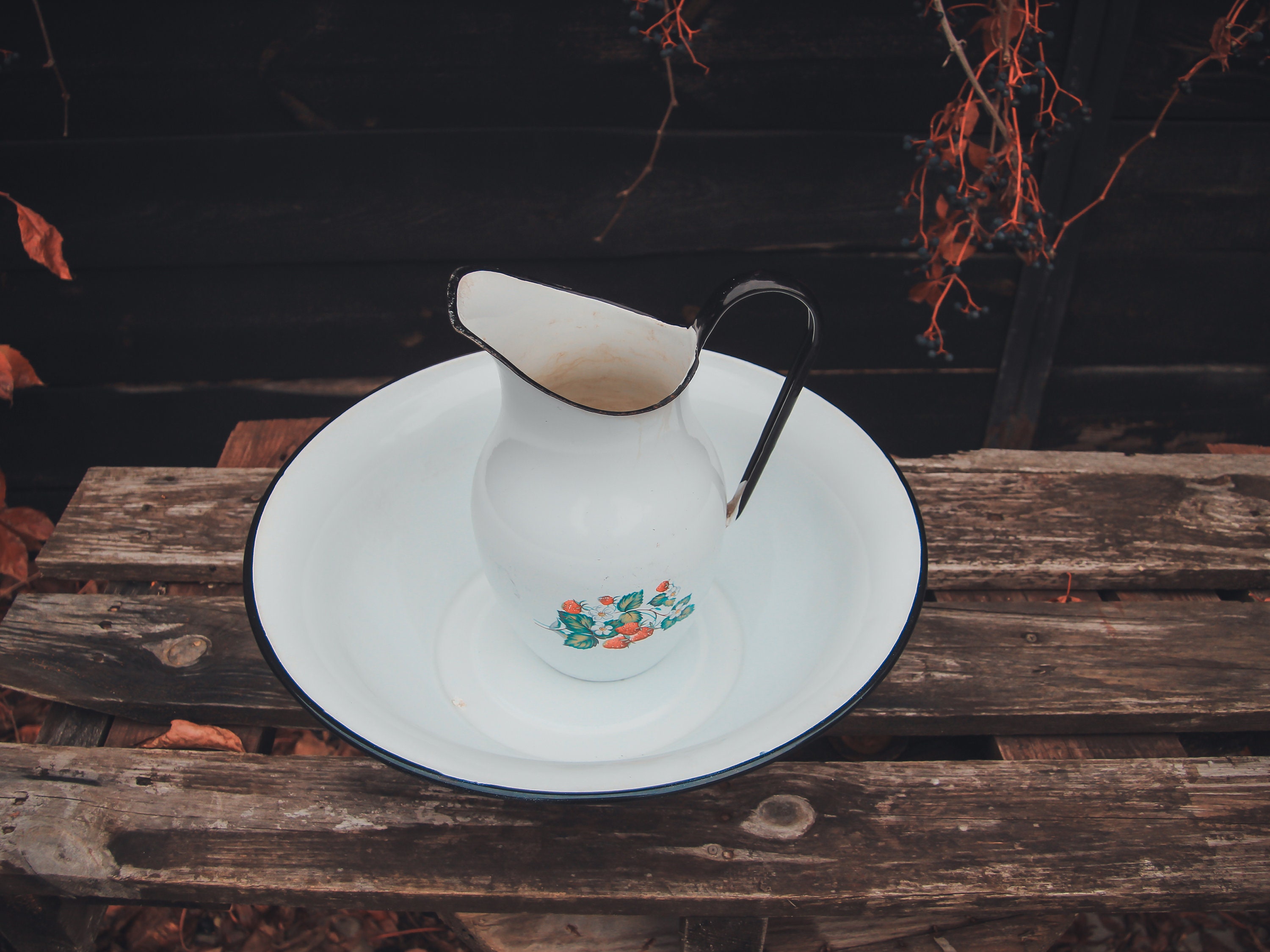 Enamel Jug and Bowl Set Washing Set Pitcher and Wash Bowl - Etsy