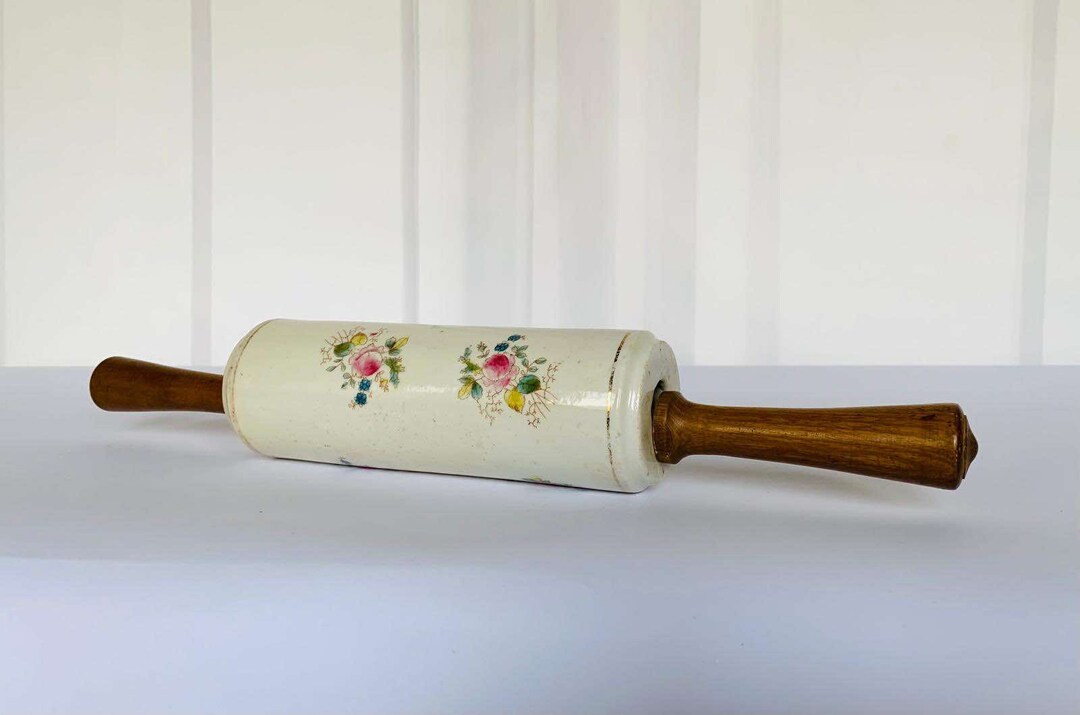 Vintage Ceramic Rolling Pin, Germany 70's, Ceramic and Wood Handle ...