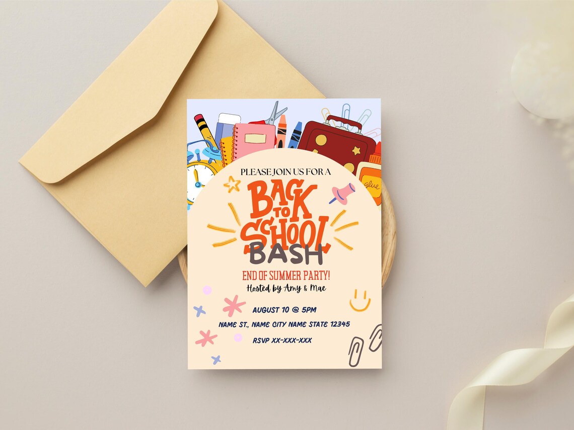 Back to School Invitation Colorful Invitation Editable Template School ...