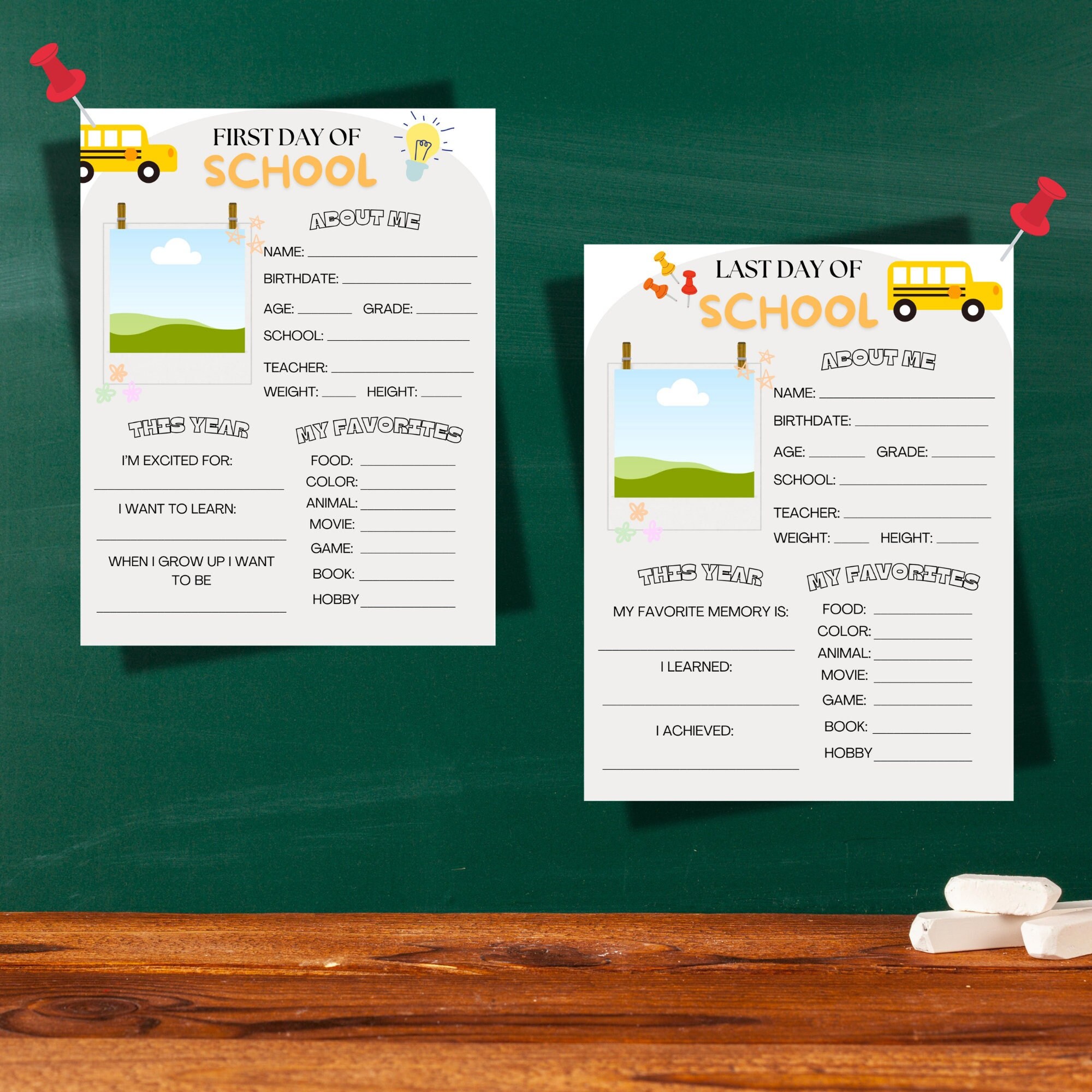 Back to School Printable About Me First and Last Day of School Keepsake ...