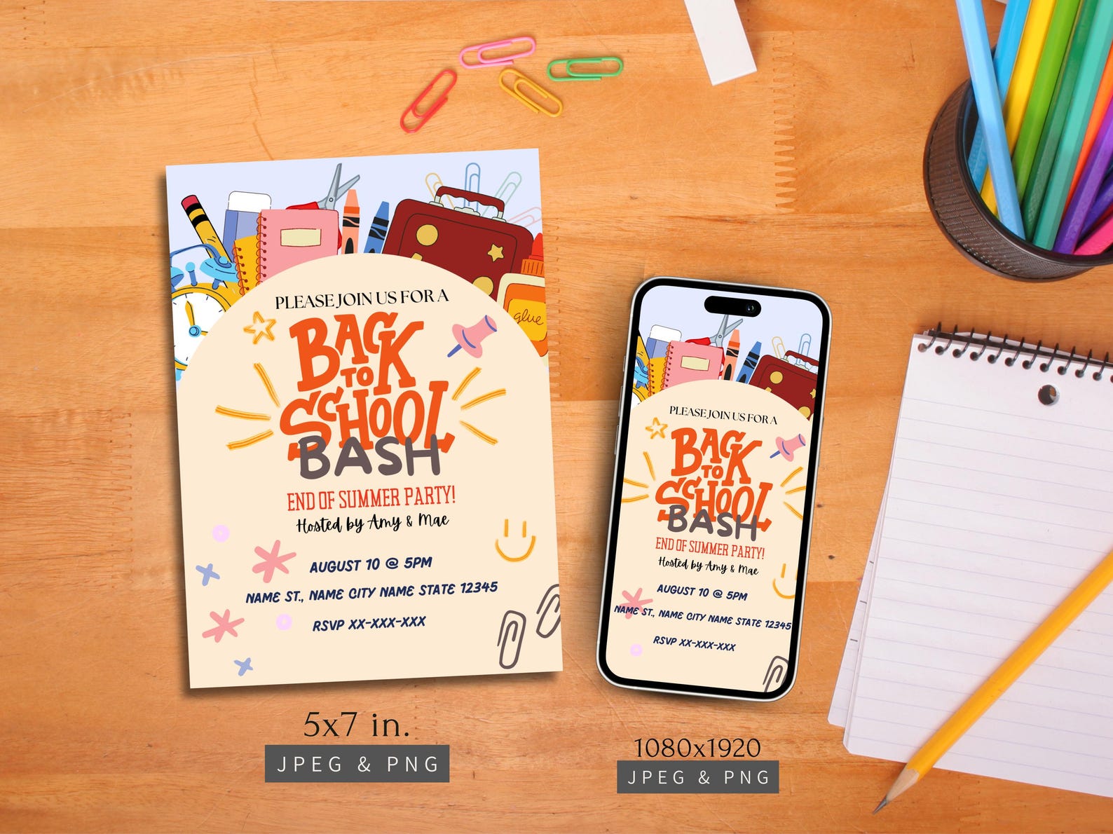 Back to School Invitation Colorful Invitation Editable Template School ...