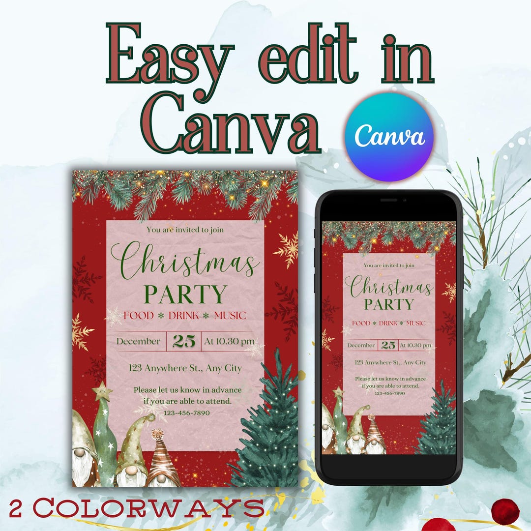 Editable Christmas Party Invitation Card Template 2 Colorways Red and ...