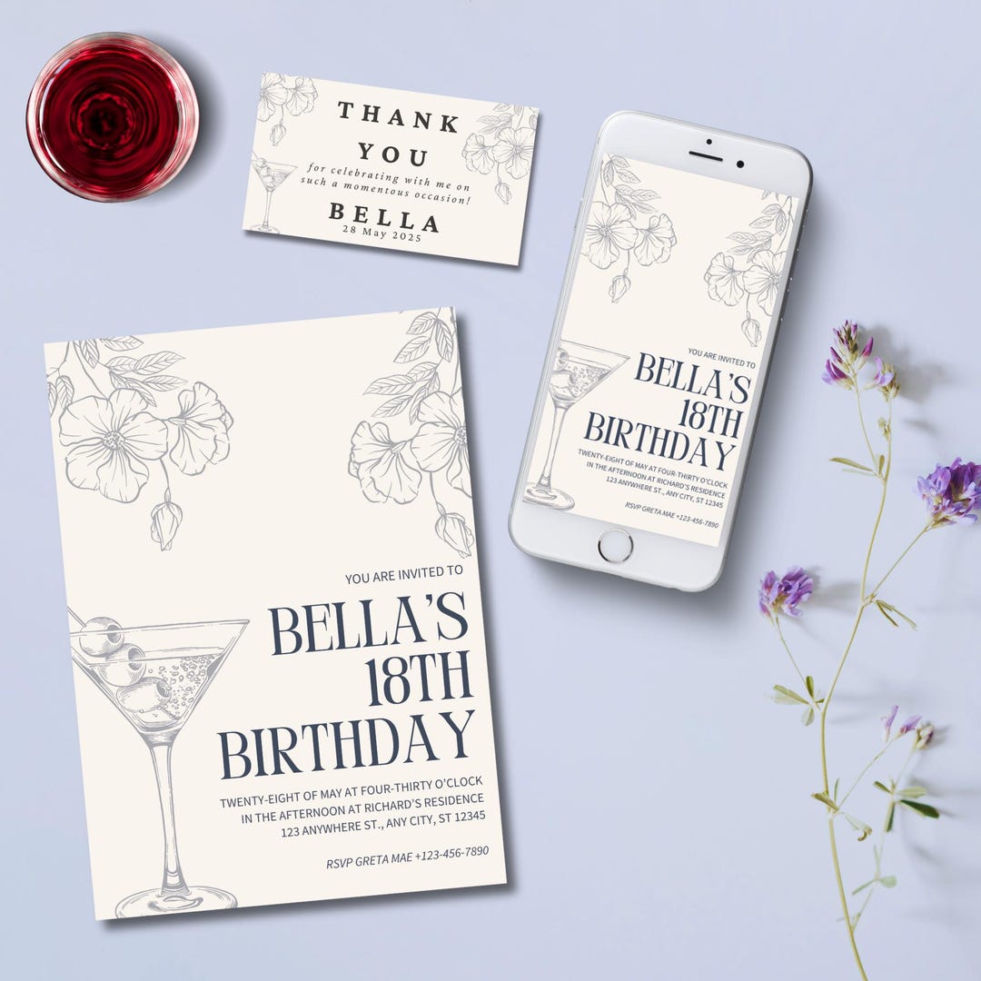 Aesthetic Minimalist Birthday Invitation Bundle Editable Template ...