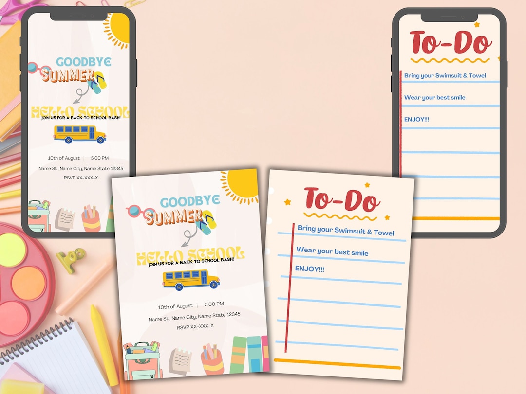 Back to School Invitation Colorful Invitation Editable Template ...