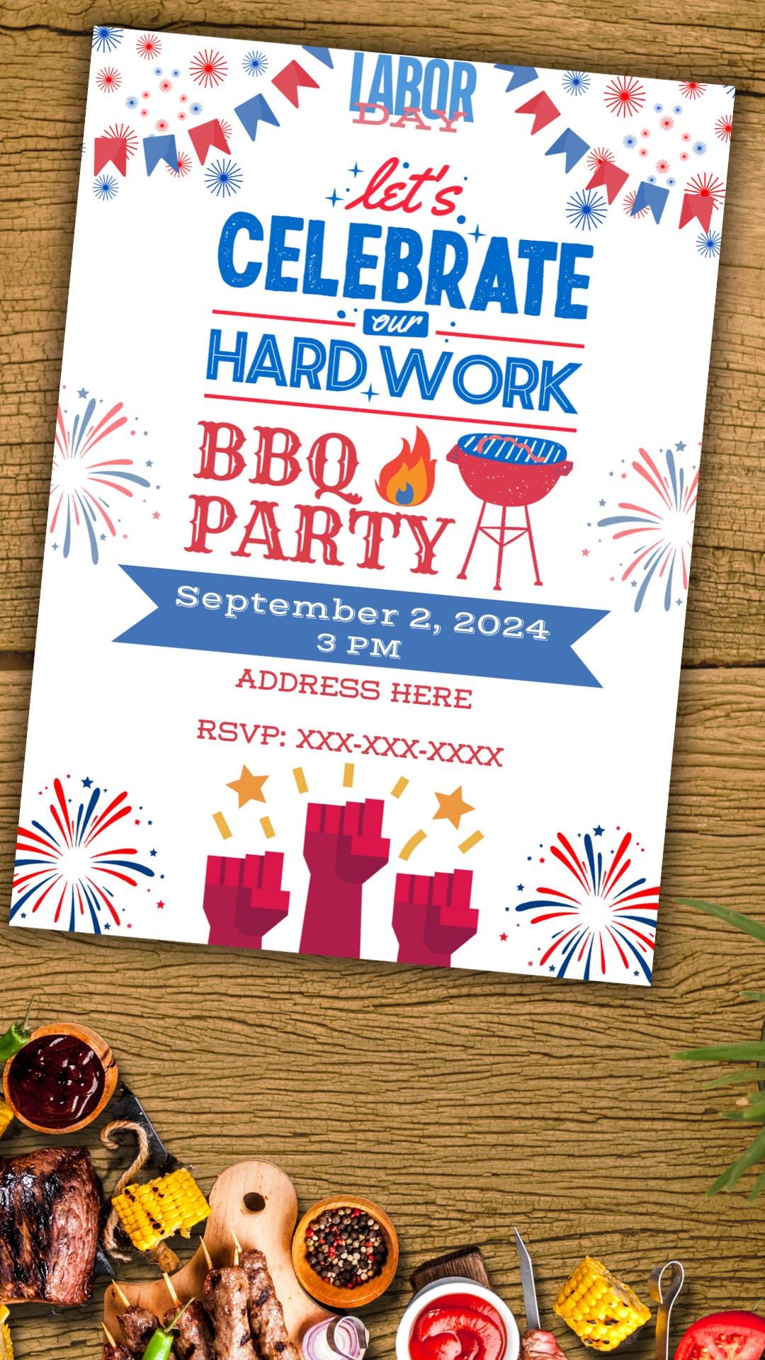 Editable Labor Day BBQ Party Invitation Template Digital Template ...