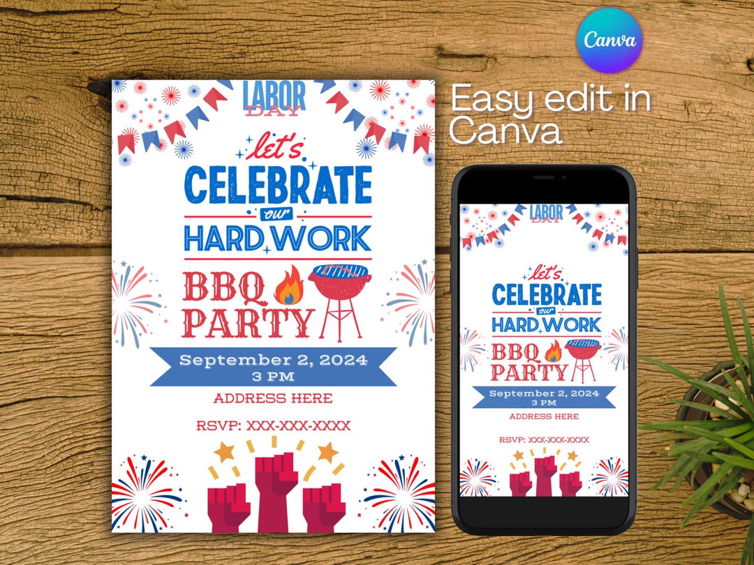Editable Labor Day BBQ Party Invitation Template Digital Template ...